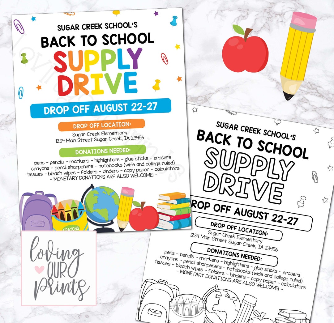 Editable School Supply Drive Template, School Supply Drive Flyer, Back ...