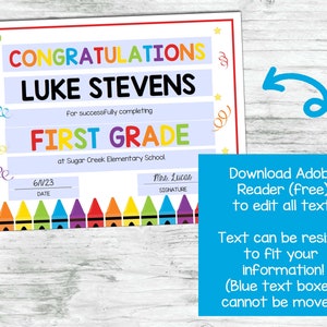 Editable First Grade Certificates First Grade Graduation - Etsy