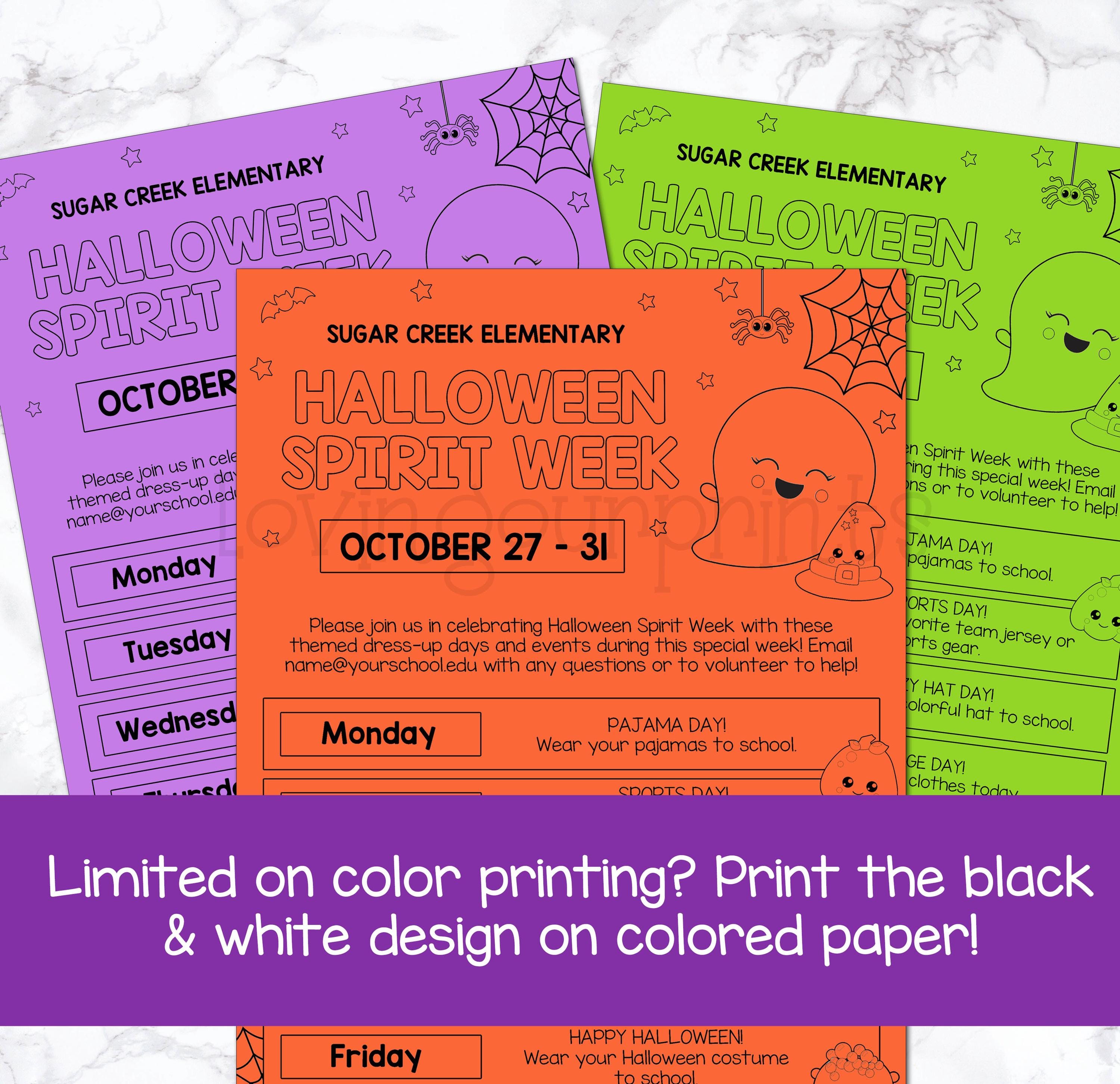 Halloween Spirit Week, Halloween Spirit Week Flyer, Halloween Dress up ...