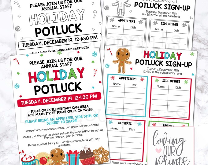 Potluck Sign up Sheet Flyer Template Editable Potluck Sign-up Form ...