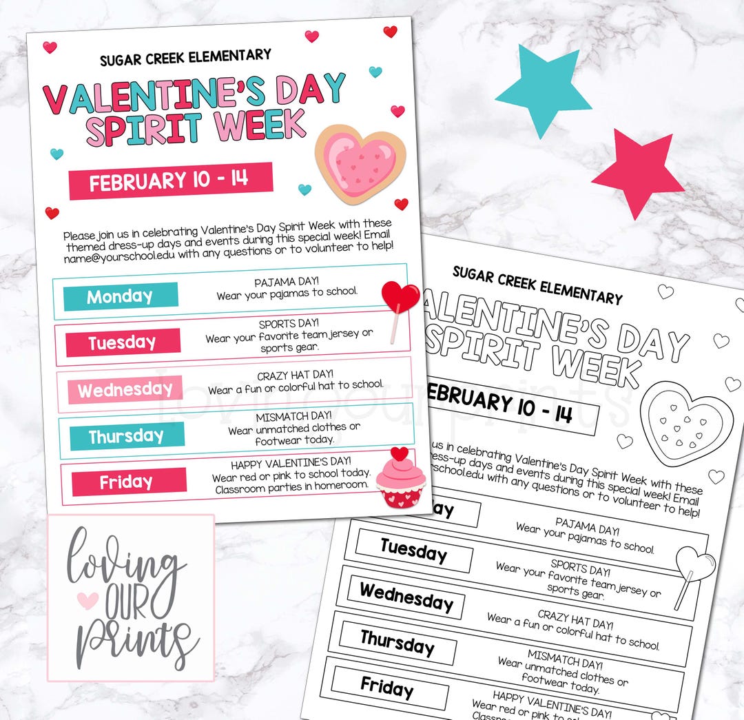 Valentine Spirit Week Flyer, Valentine Spirit Week Preschool, Valentine ...