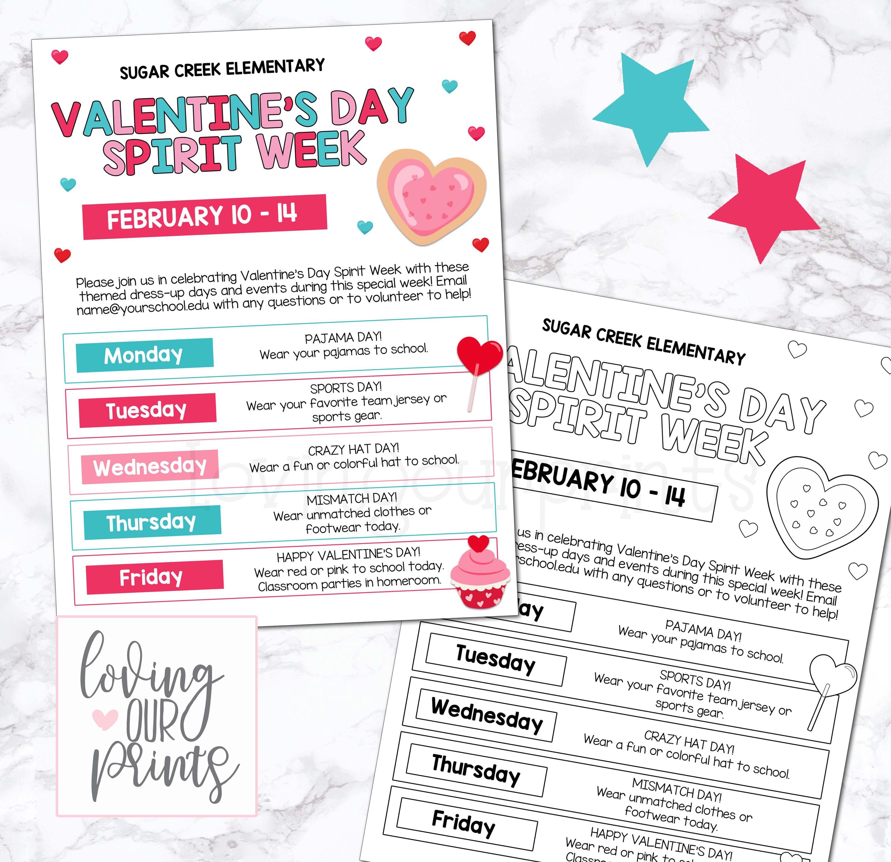 Valentine Spirit Week Flyer, Valentine Spirit Week Preschool, Valentine ...