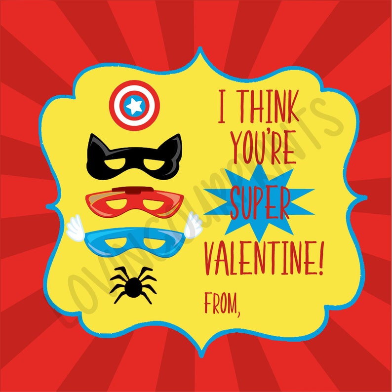 Superhero Valentine Card, Printable Valentine, Classroom Valentine ...