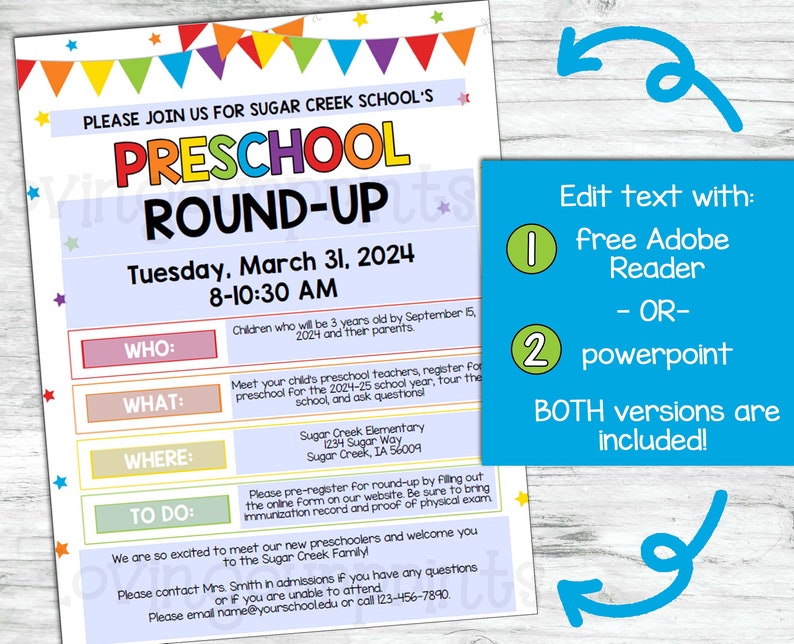 Editable Preschool Round up Flyer, Preschool Enrollment, Preschool ...
