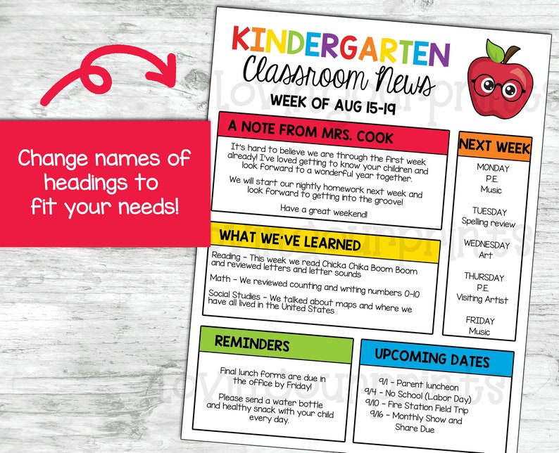 Teacher Weekly Newsletter Classroom Newsletter Template - Etsy