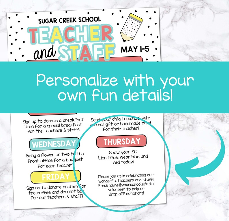 Teacher Appreciation Week Schedule Editable Teacher - Etsy