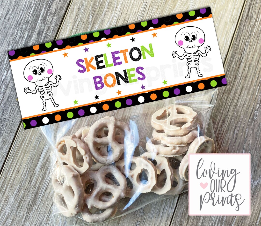 Editable Halloween Tags for Kids, Skeleton Bones Bag Topper, Halloween ...