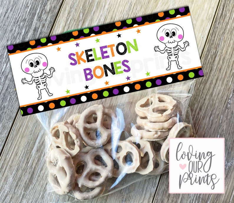 Editable Halloween Tags for Kids Skeleton Bones Bag Topper | Etsy