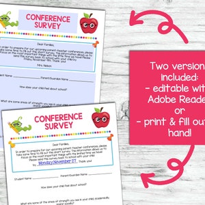 Parent Teacher Conference Forms, Parent Teacher Conference Editable ...
