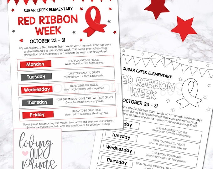 Red Ribbon Week Schedule Activity Flyer Printable for School PTA | PTO ...