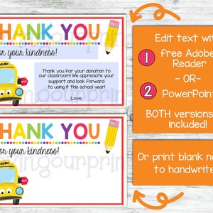 Thank You Note From Teacher, Editable Thank You, Back to School Thank ...