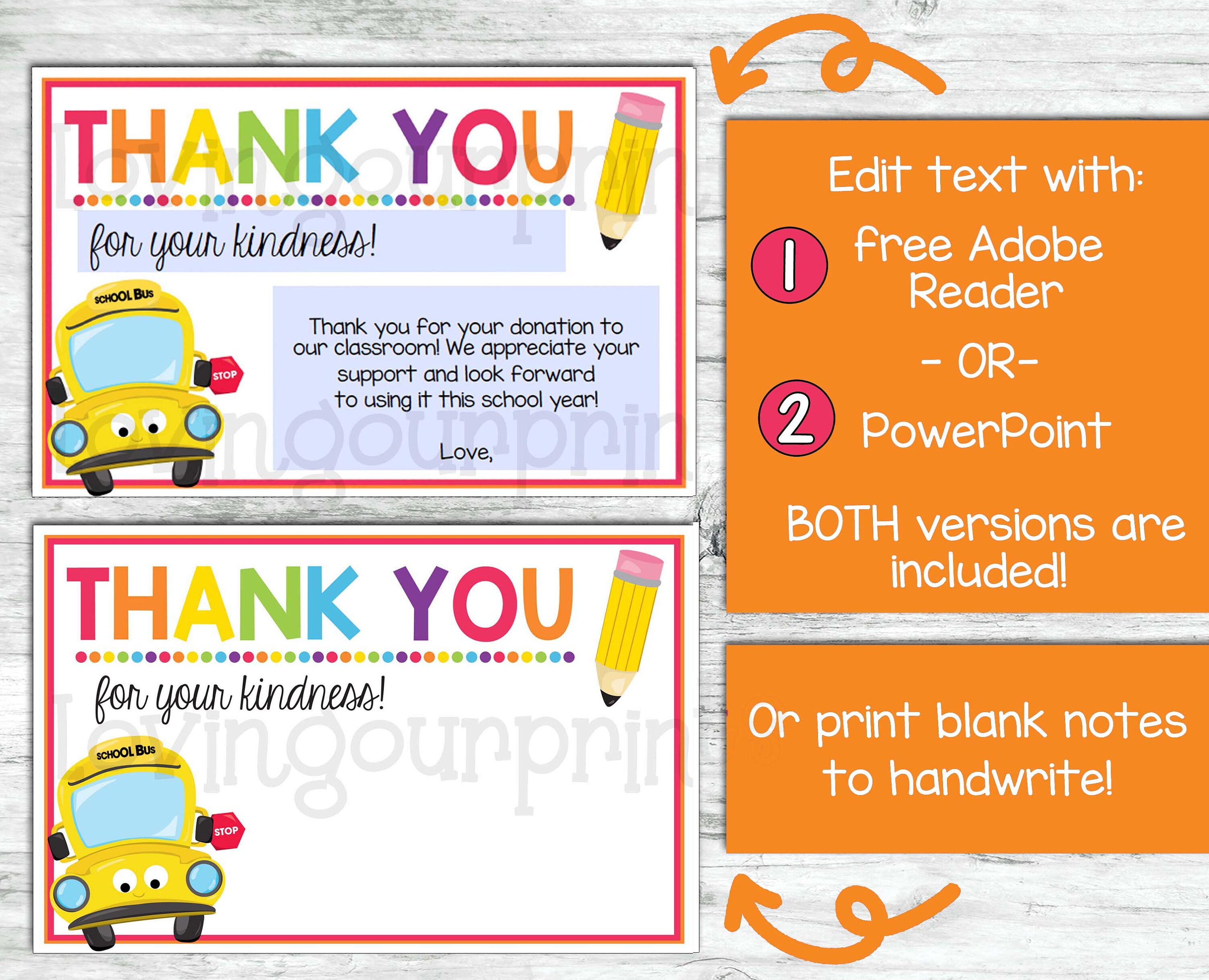 Thank You Note From Teacher, Editable Thank You, Back to School Thank ...