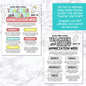Teacher Appreciation Week Schedule Editable Teacher - Etsy