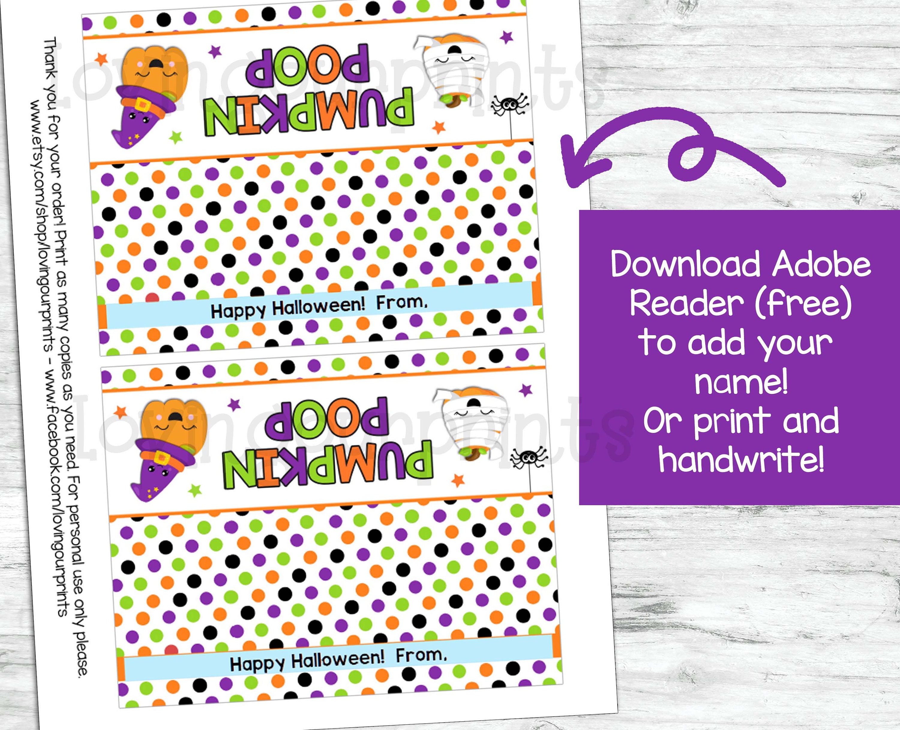 Editable Pumpkin Poop Halloween Bag Toppers, Halloween Pumpkin Poop Bag ...