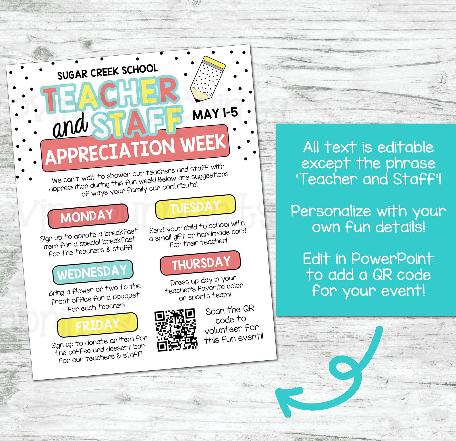 Teacher Appreciation Week Schedule, Editable Teacher Appreciation Flyer ...