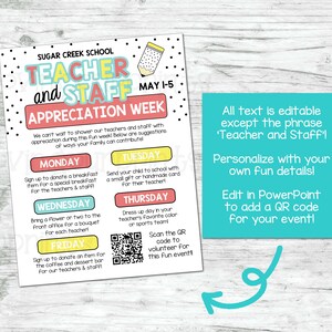 Teacher Appreciation Week Schedule, Editable Teacher Appreciation Flyer ...