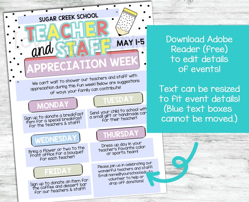 Teacher Appreciation Week Schedule Editable Teacher - Etsy