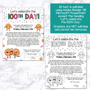 Editable 100th Day of School Flyer, 100th Day of School Parent Letter ...
