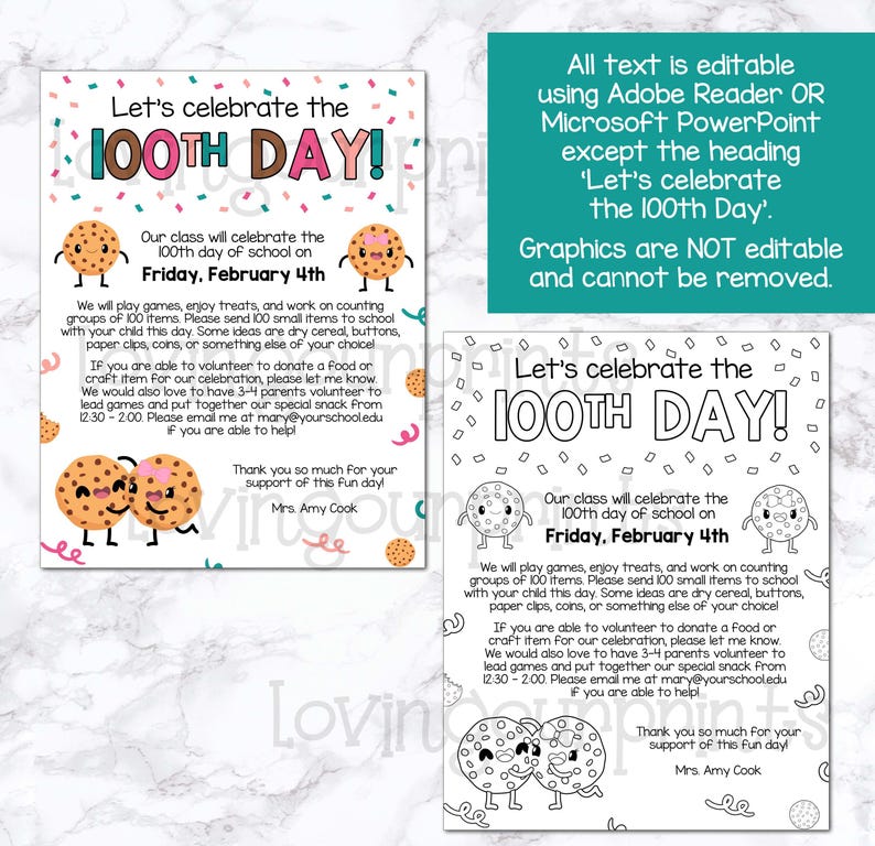 Editable 100th Day of School Flyer, 100th Day of School Parent Letter ...