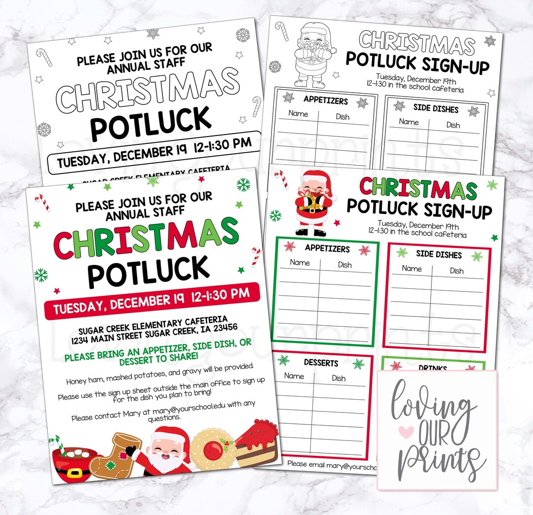 Christmas Potluck Sign up Sheet, Christmas Potluck, Christmas Potluck ...