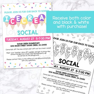 Back to School Ice Cream Social Flyer, Ice Cream Social, Editable Ice ...