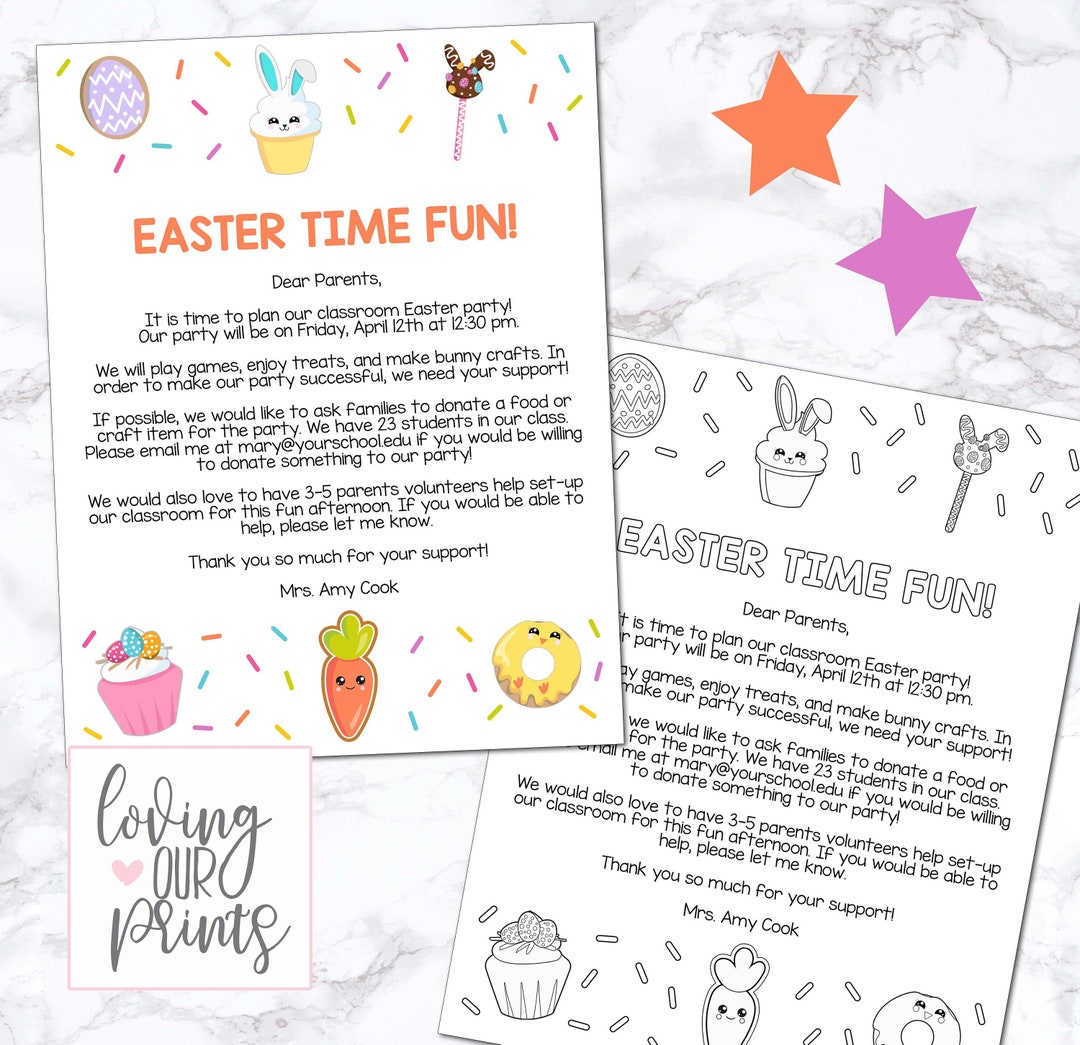 Class Easter Party, Easter Class Party, Editable Letter to Parents ...