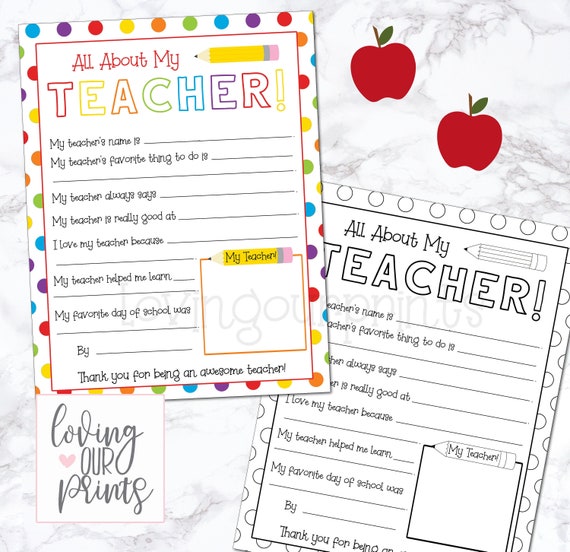 Teacher Appreciation Week Printable All About My Teacher - Etsy