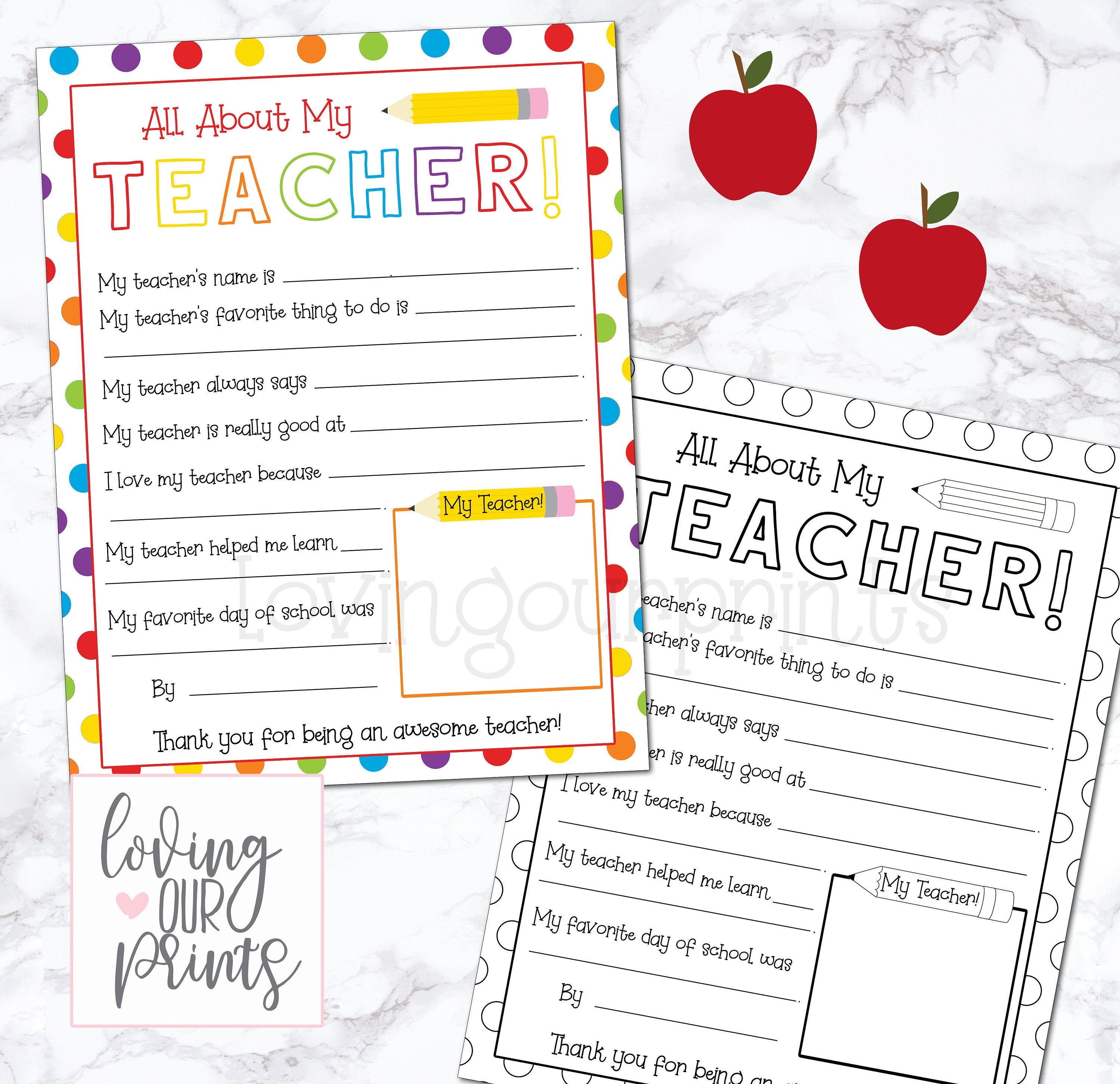 Teacher Appreciation Week Printable, All About My Teacher, Teacher ...