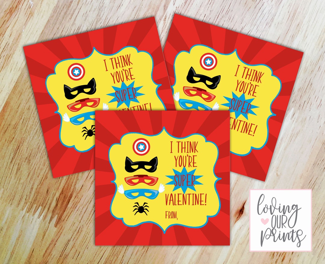 Superhero Valentine Card, Printable Valentine, Classroom Valentine ...