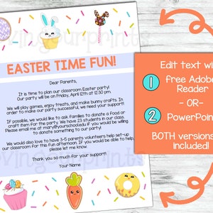 Class Easter Party, Easter Class Party, Editable Letter to Parents ...