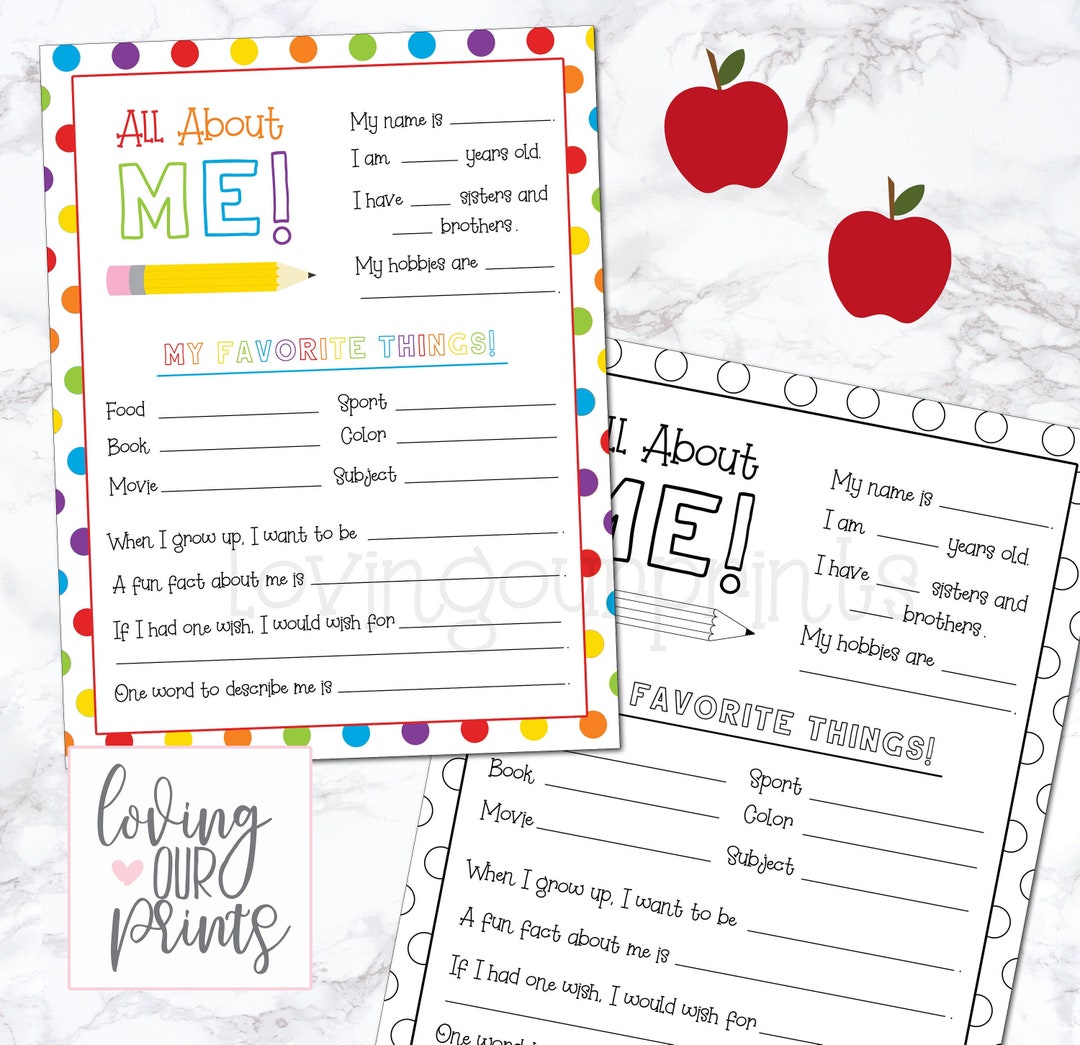 Back to School Printable, All About Me Printable, First Day of School ...