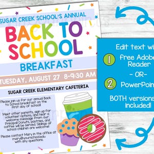 Back to School Breakfast Printable, Editable Back to School Breakfast ...