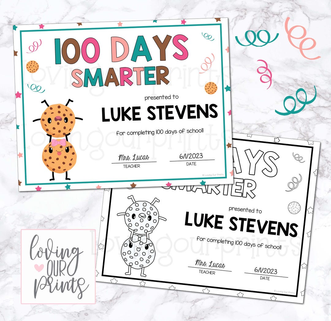 100th Day of School Certificate, 100 Days Smarter Certificate ...