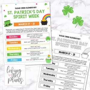 St. Patrick's Day Spirit Week Flyer, March Spirit Week, March Spirit ...