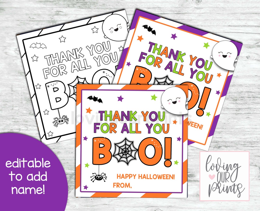 Thank You for All You BOO, Halloween Thank You Tag, Thank You Halloween ...