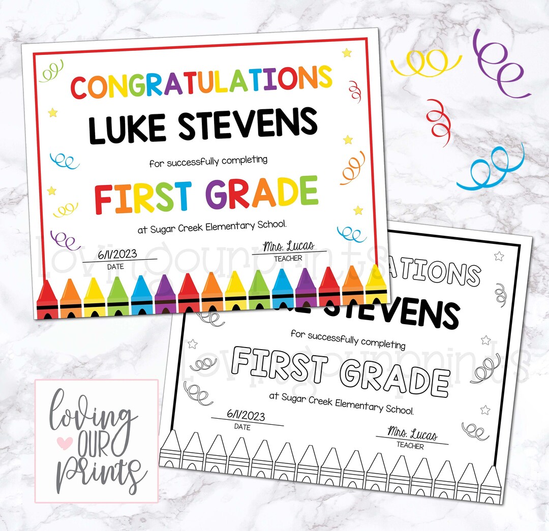 Editable First Grade Certificates, First Grade Graduation, First Grade ...