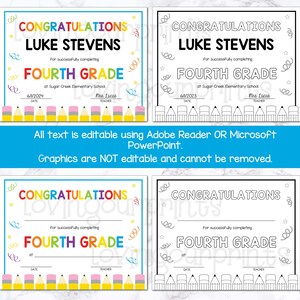 4th Grade Certificate, Editable Fourth Grade Certificates, Editable ...