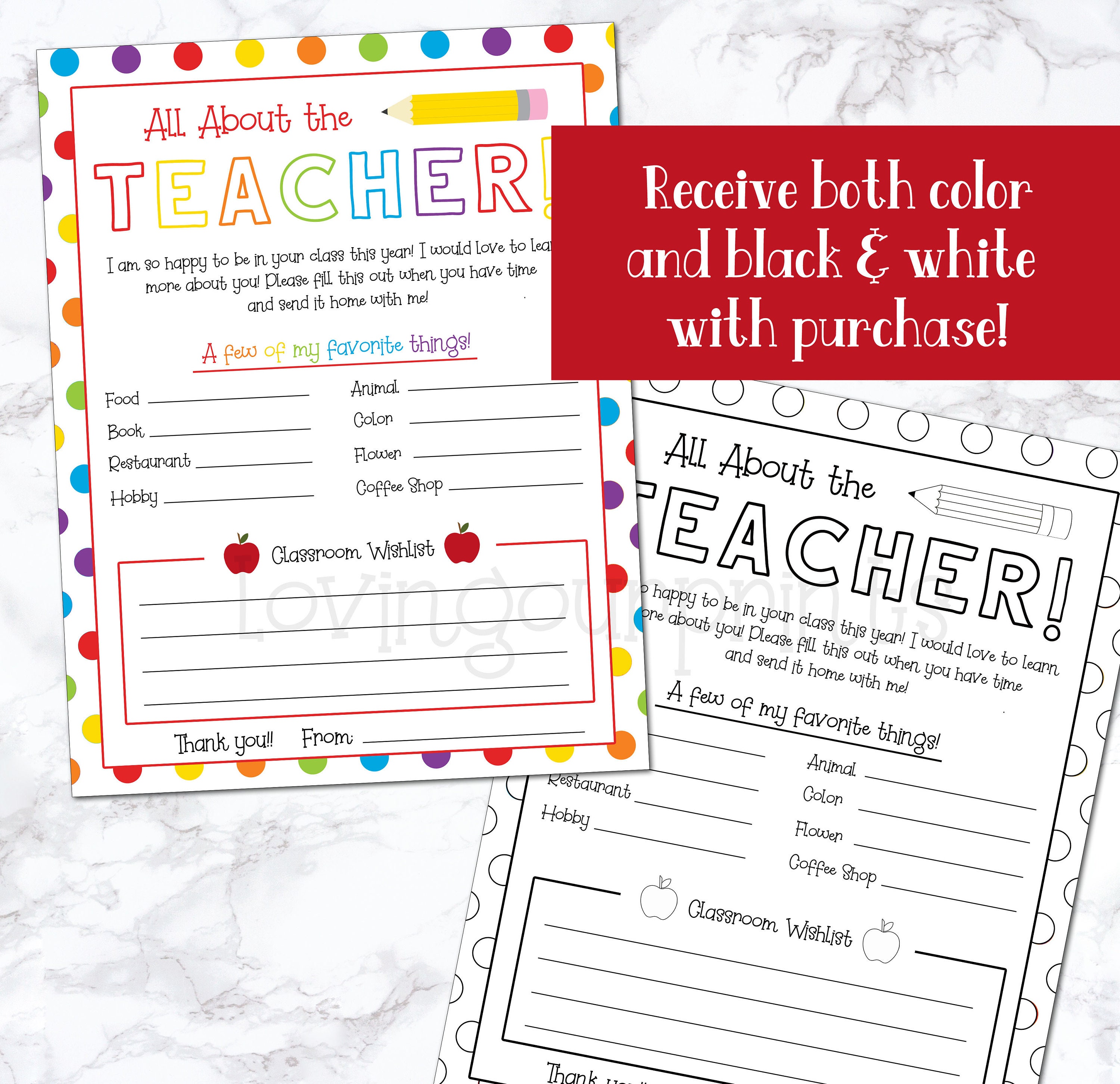Beginning of the Year Teacher Questionnaire, All About My Teacher ...