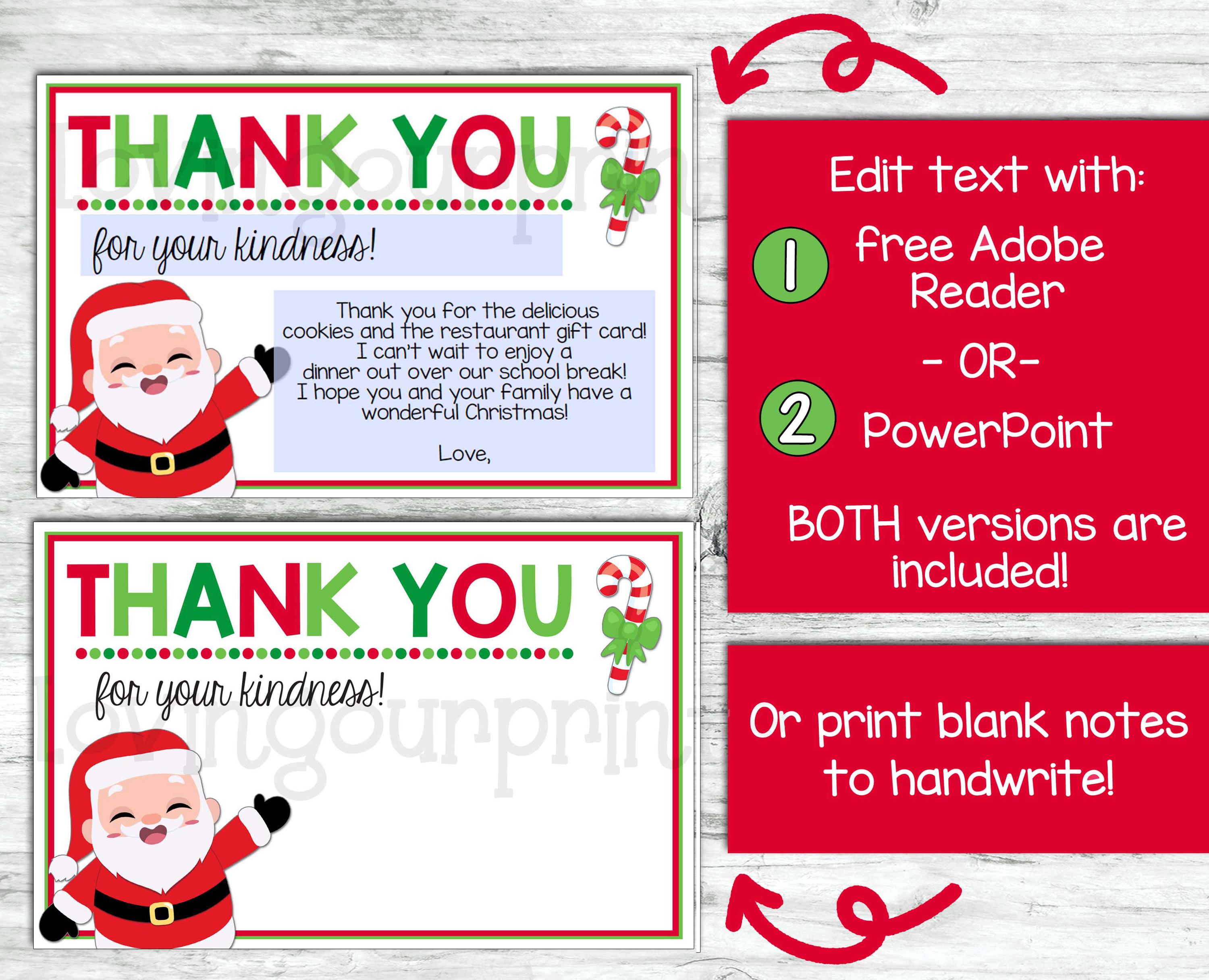 Christmas Thank You Notes, Christmas Thank You Note From Teacher ...