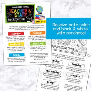 Teacher Appreciation Week, Editable Teacher Appreciation Week Calendar ...