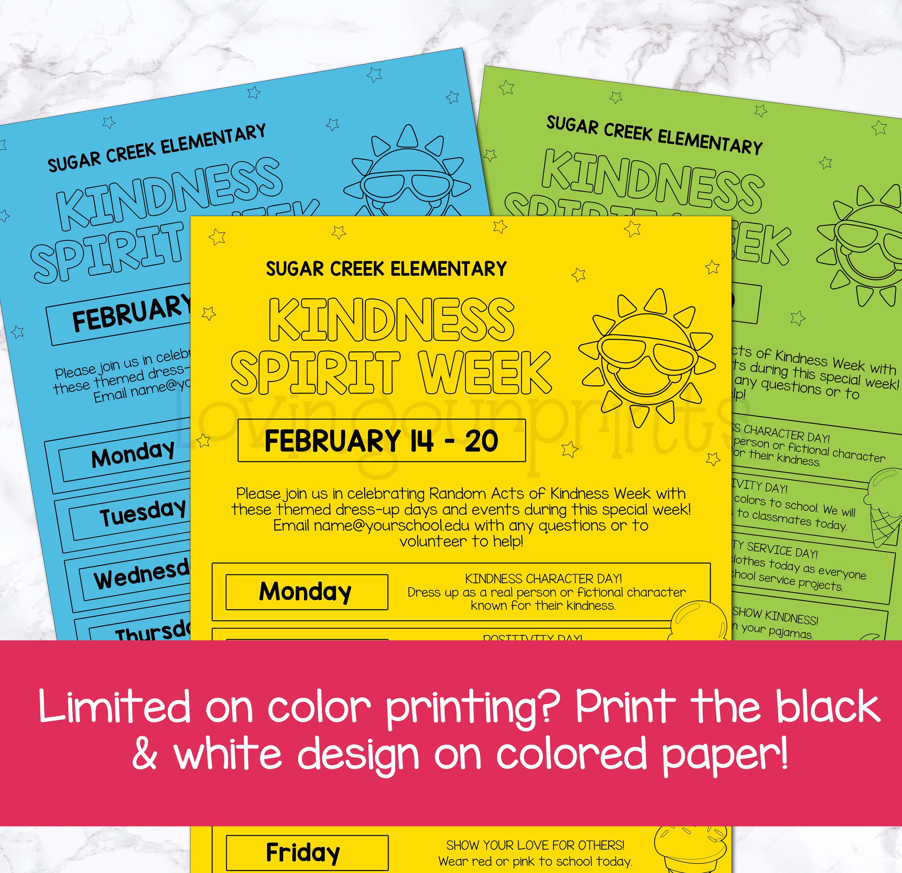 Kindness Spirit Week Flyer, Kindness Spirit Week Template, Random Acts ...