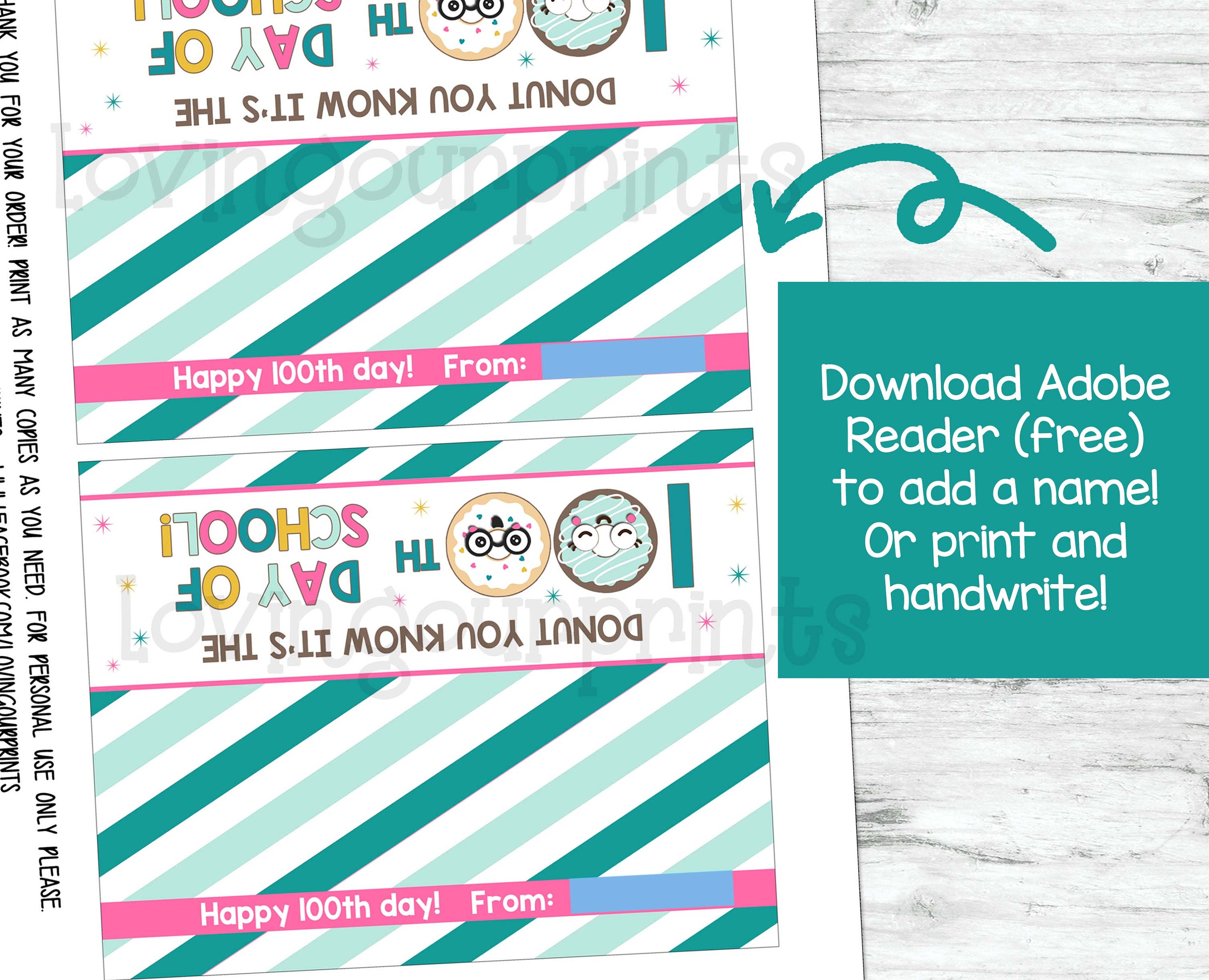 100th Day Treat Bag Toppers 100 Day Treat Bags Editable - Etsy