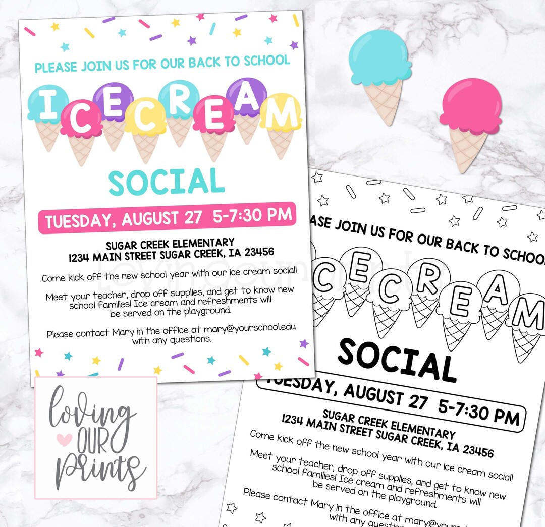 Back to School Ice Cream Social Flyer, Ice Cream Social, Editable Ice ...