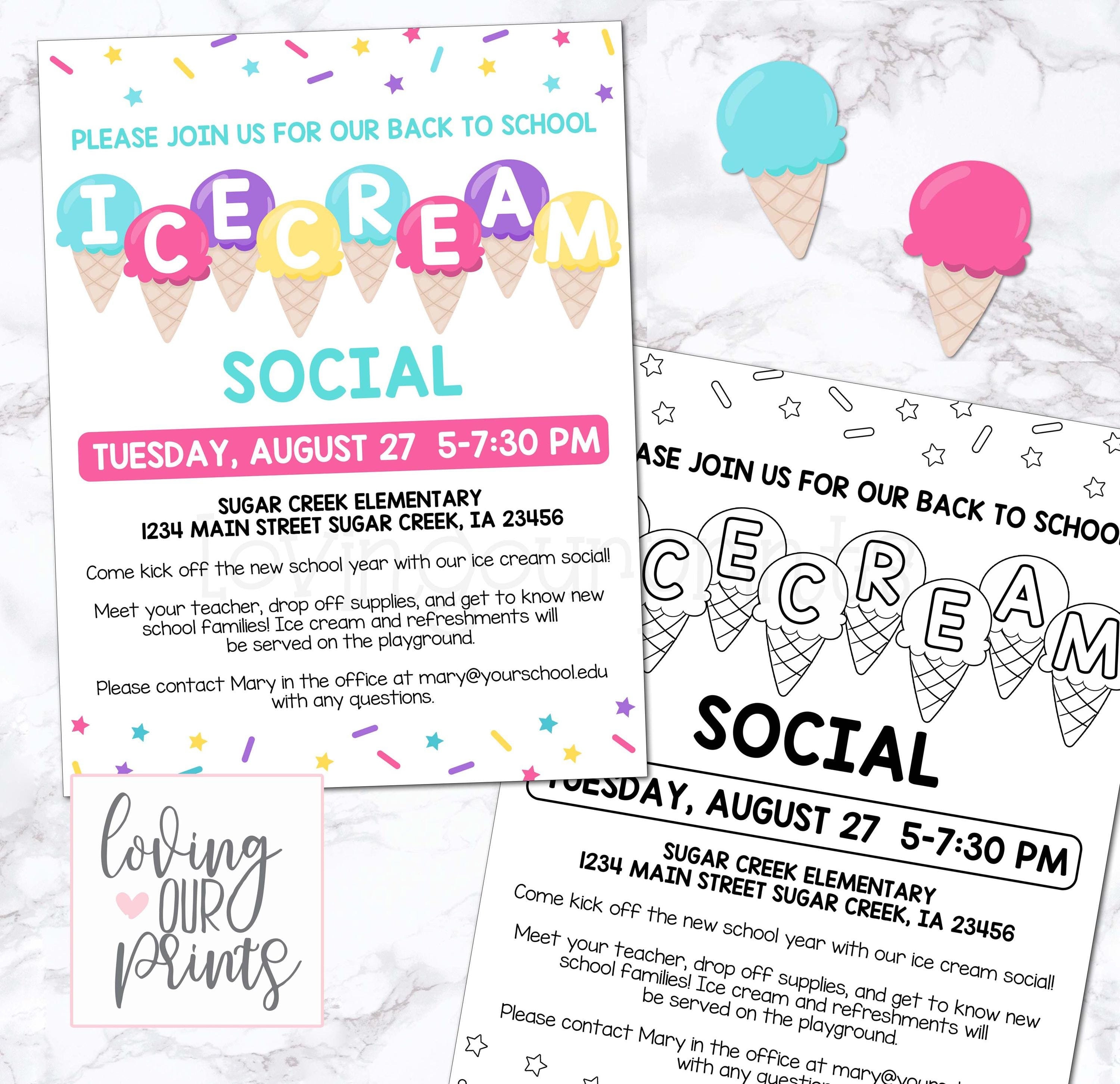 Back to School Ice Cream Social Flyer, Ice Cream Social, Editable Ice ...