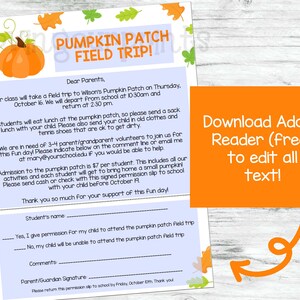 Pumpkin Patch Field Trip, Editable Pumpkin Patch Field Trip Form ...