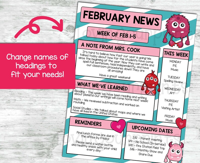Editable February Newsletter February Newsletter Template - Etsy