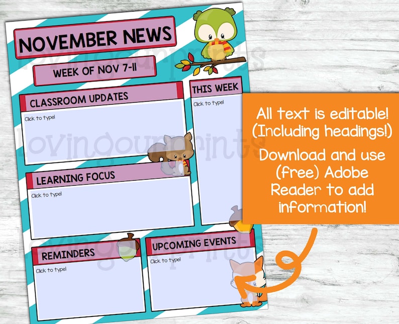 Editable November Newsletter Template Editable Teacher - Etsy