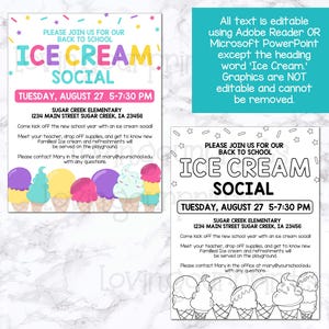Editable Ice Cream Social Flyer, Ice Cream Social Invitation, Back to ...