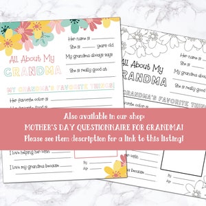Mothers Day Questionnaire, Mothers Day Gift, Mothers Day Printable ...