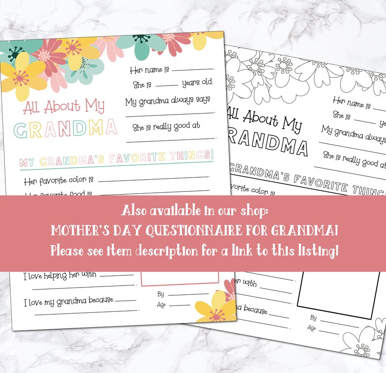 Mothers Day Questionnaire, Mothers Day Gift, Mothers Day Printable ...